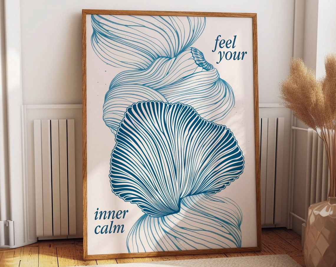 Feel Your Inner Calm Poster – Blue Seashell Print – Relaxing Ocean ...