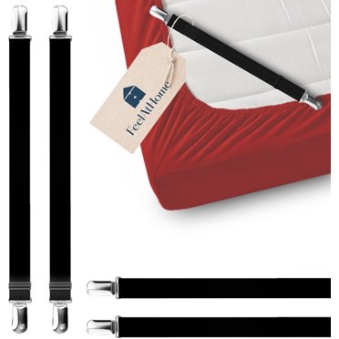 EVRI Adjustable Bed Sheet Straps with Metal Clamp Corners, 4 Pack ...