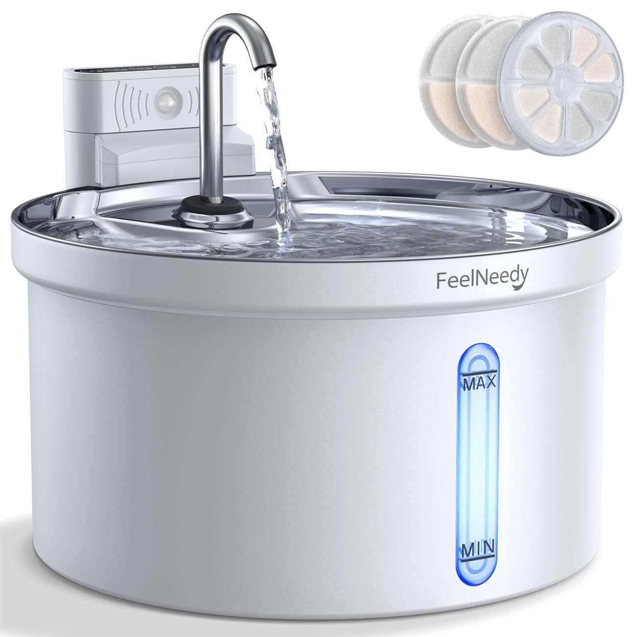 FeelNeedy Cat Water Fountain Stainless Steel, 118oz/3.5L Wireless Pet ...