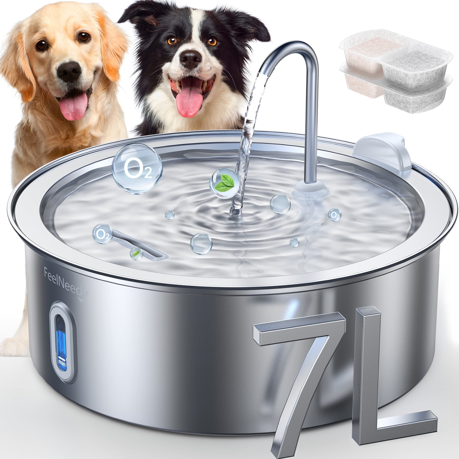 FeelNeedy Dog Water Fountain, 7L/237oz Stainless Steel Dog Cat Fountain ...