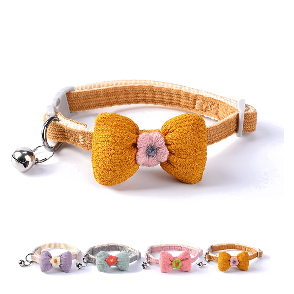 Feelers Pretty Kitten Bowtie Collar with Bell & Embroidered Flower ...