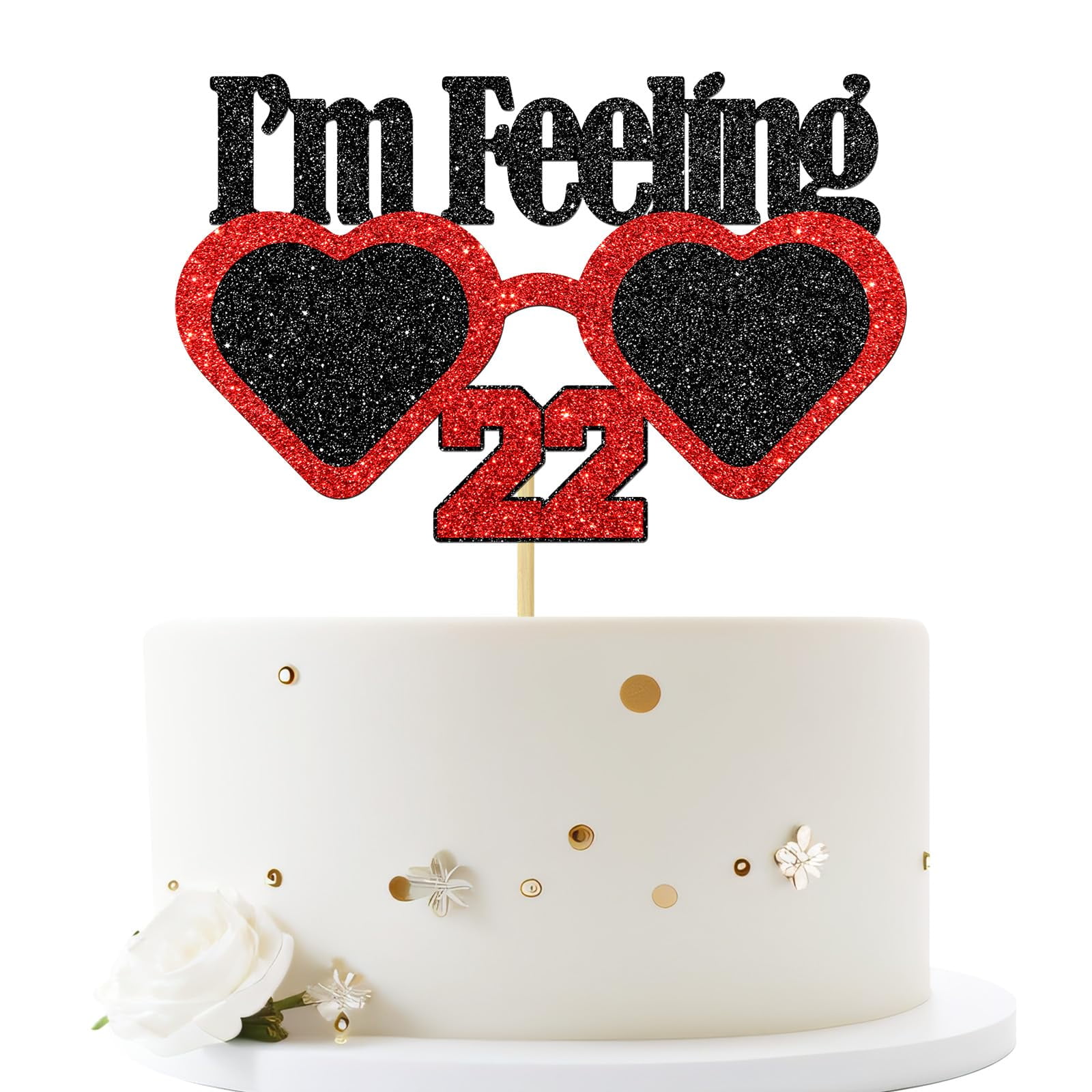 I'm Feeling 22 Cake Topper,Red&Black Glitter Cake KMC2Topper,22 & Fabulous / 22nd Birthday Party ...