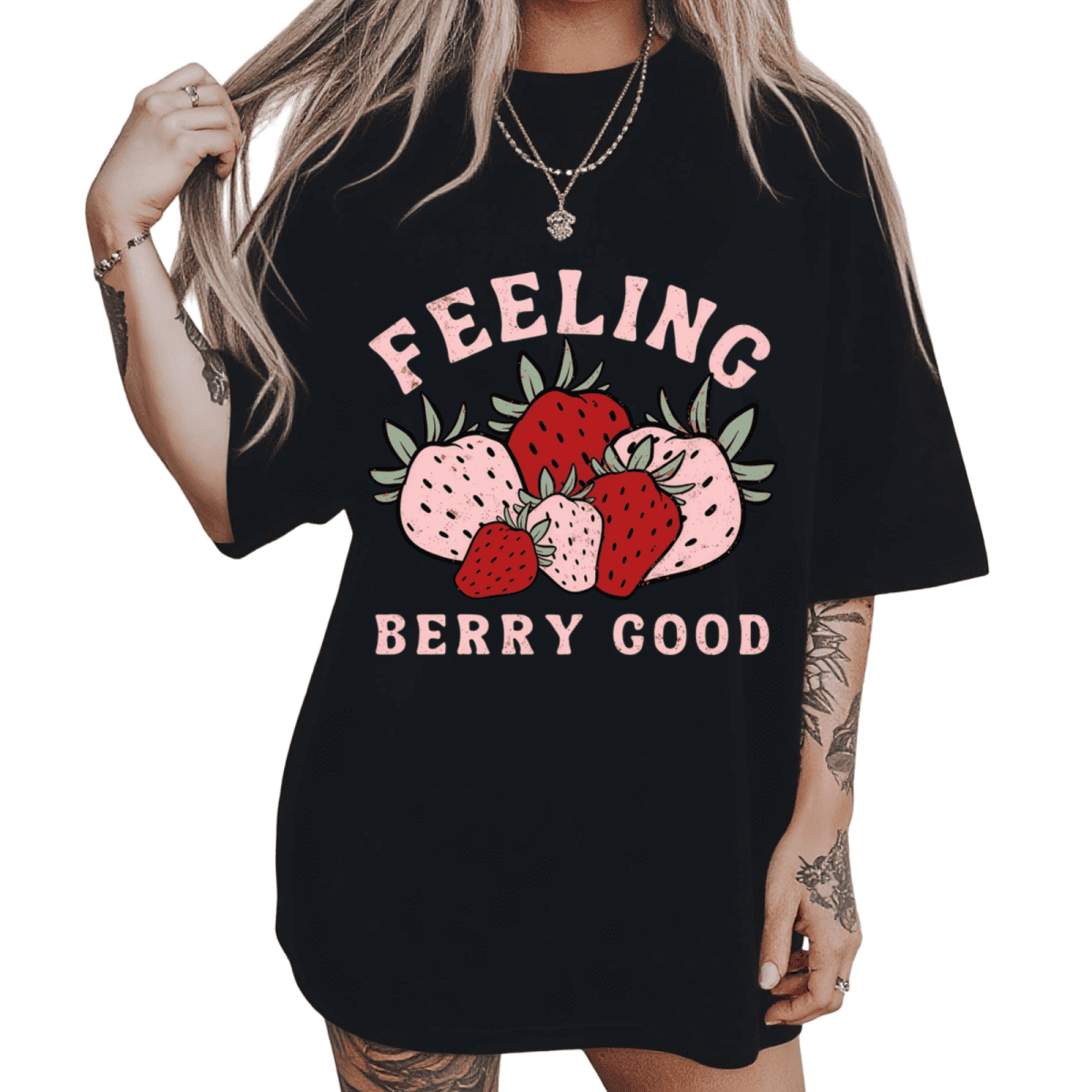 Feeling Berry Good Print Tshirt Black S-5XL Retro Strawberry Graphic ...