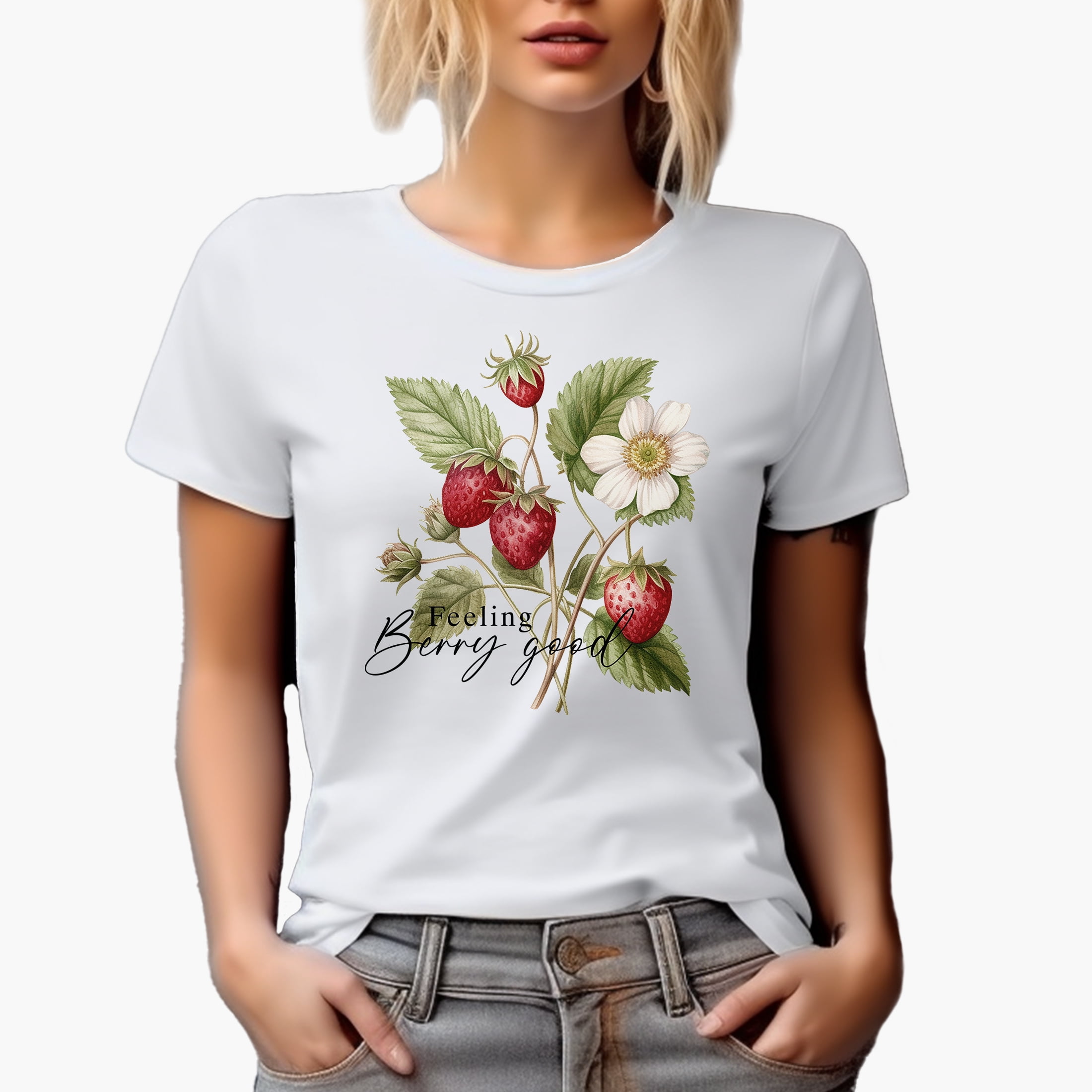 Feeling Berry Good Pun with Strawberries Art Merch Gift, White T-Shirt ...