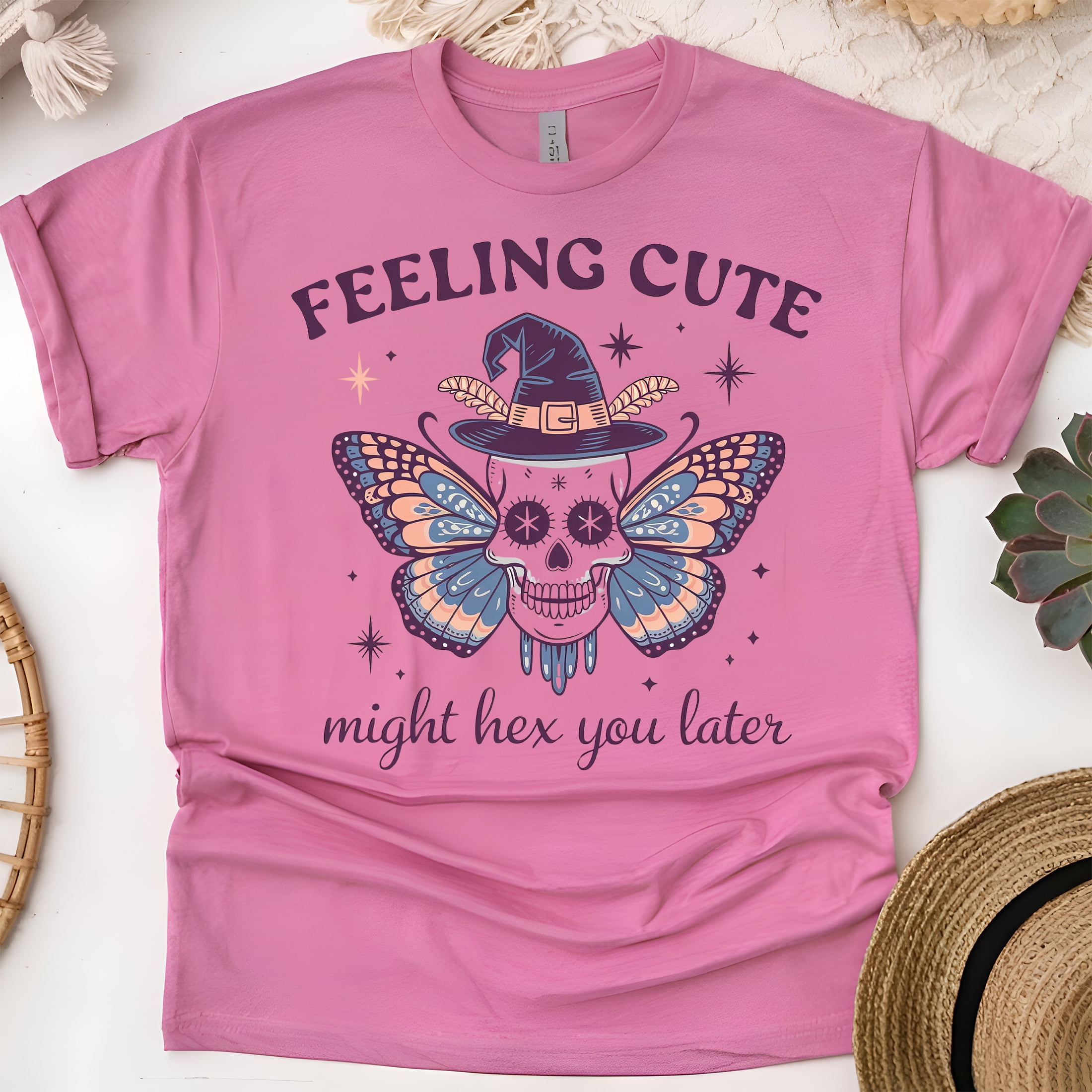 Feeling Cute Might Hex You Later Shirt Witch Skull Butterfly Tee ...