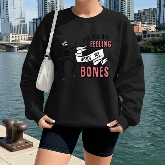 Feeling In My Bones Skeleton with Bow Halloween Sweatshirt, up to Size ...