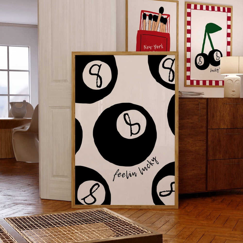 Feeling Lucky 8 Ball Art Poster, Lucky You Poster, Vintage Print, 70S ...