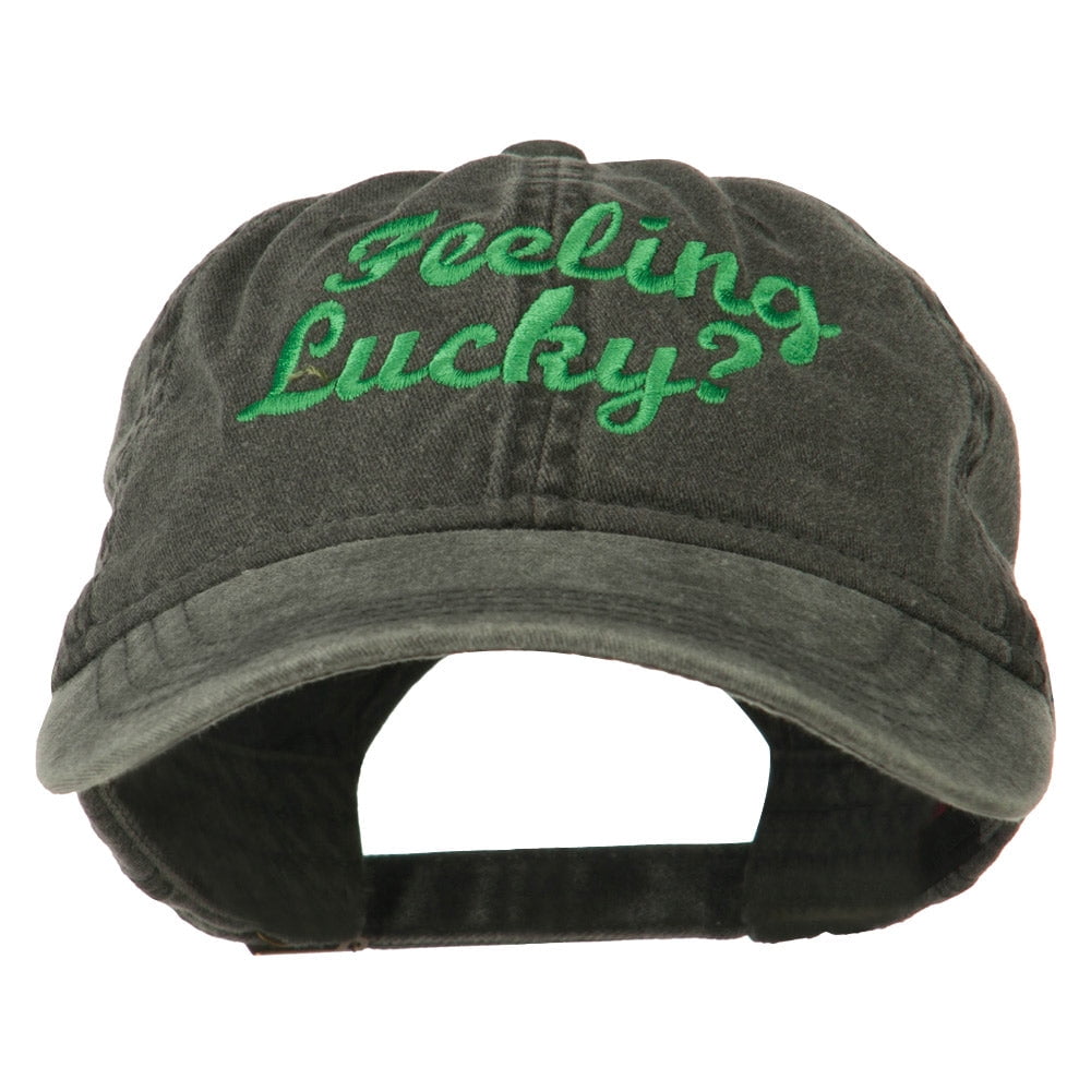 Feeling Lucky Embroidered Washed Cap - Black OSFM - Walmart.com