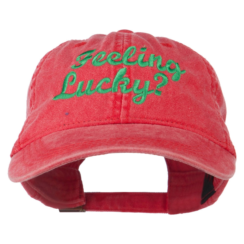 Feeling Lucky Embroidered Washed Cap - Red OSFM - Walmart.com