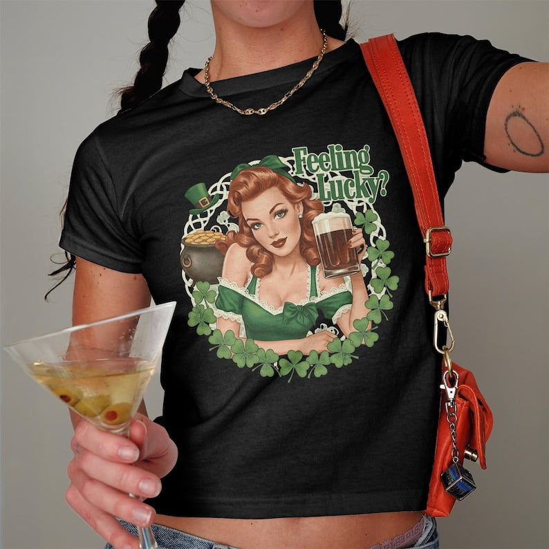 Feeling Lucky St. Patrick’s Day Shirt Vintage Pin Up Shamrock Beer ...