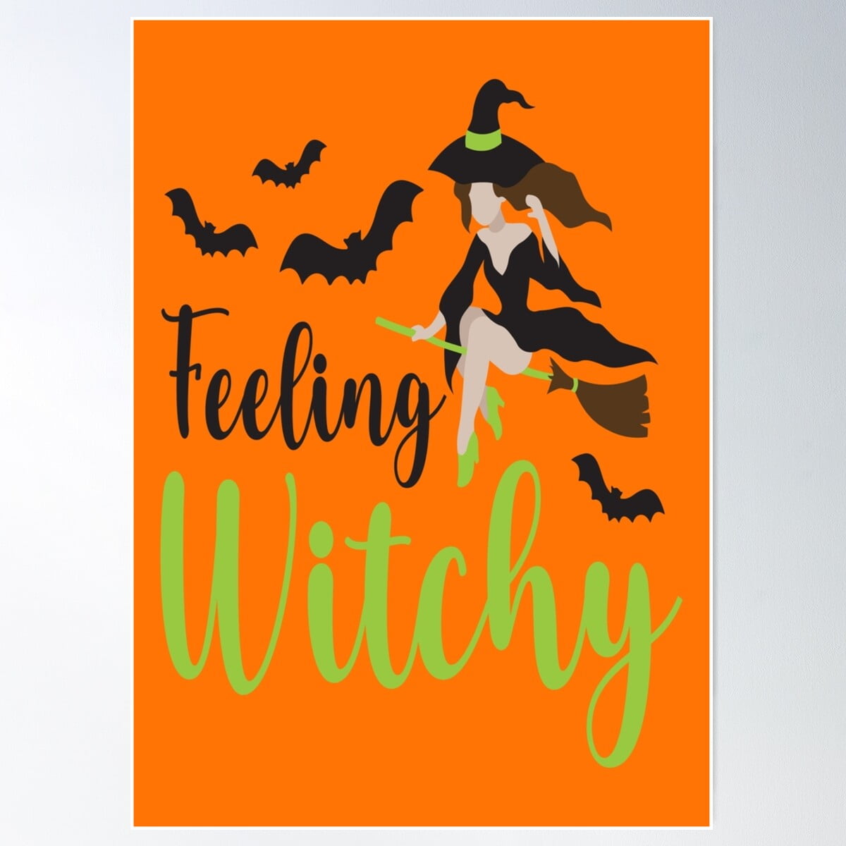 Feeling Witchy Bats Moon And A Flying Witch, Rbssg Poster Wall Art, Modern Wall Decor For Living ...