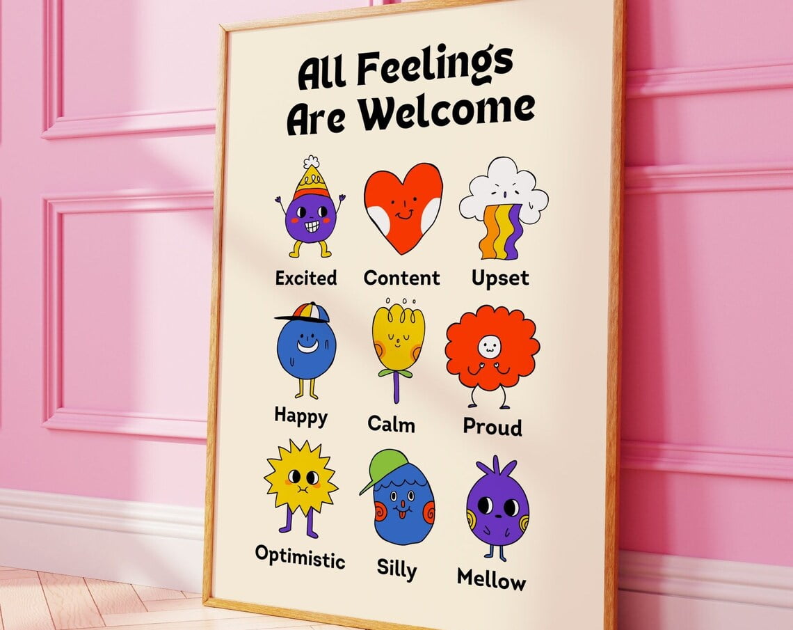 Feelings Art Print • Colorful Emotions Characters For Classroom • Cute ...