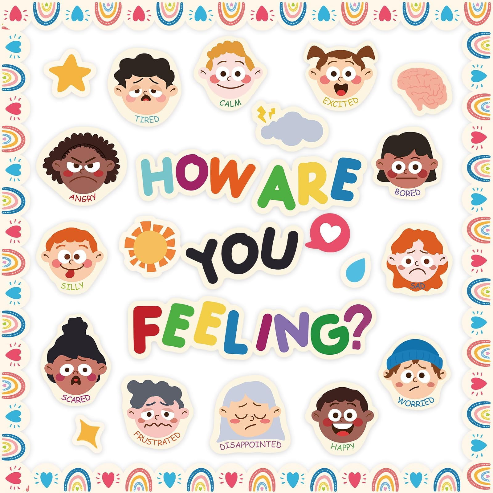 Feelings Bulletin Board Set 64PCS Mental Health Paper Feelings Chart ...