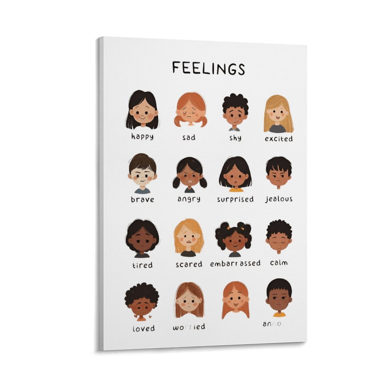 Feelings Chart & Emotional Learning Poster,Canvas Framed Wall Decor for ...