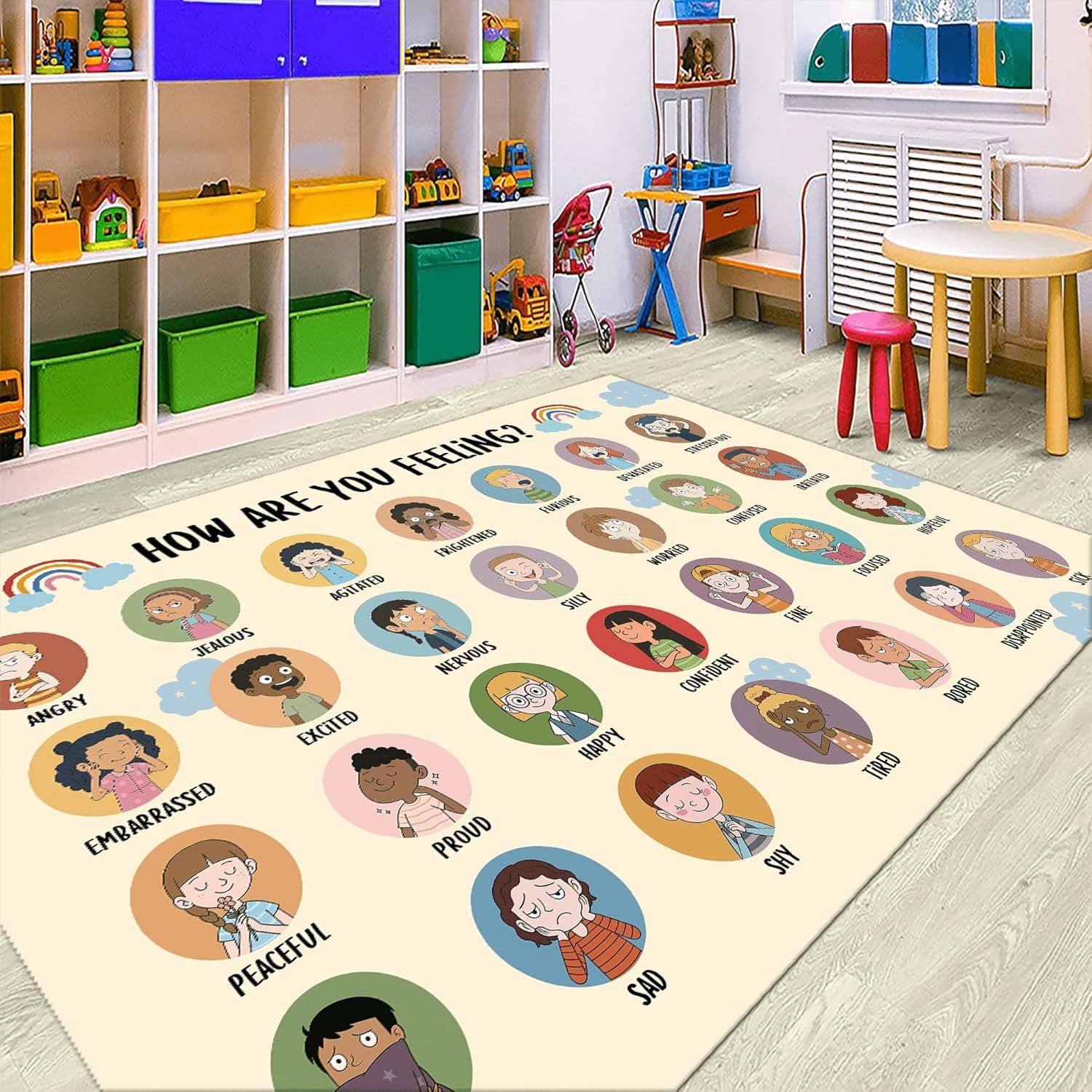 Feelings Chart and Emotions Classroom Rug - Mental Health Awareness ...
