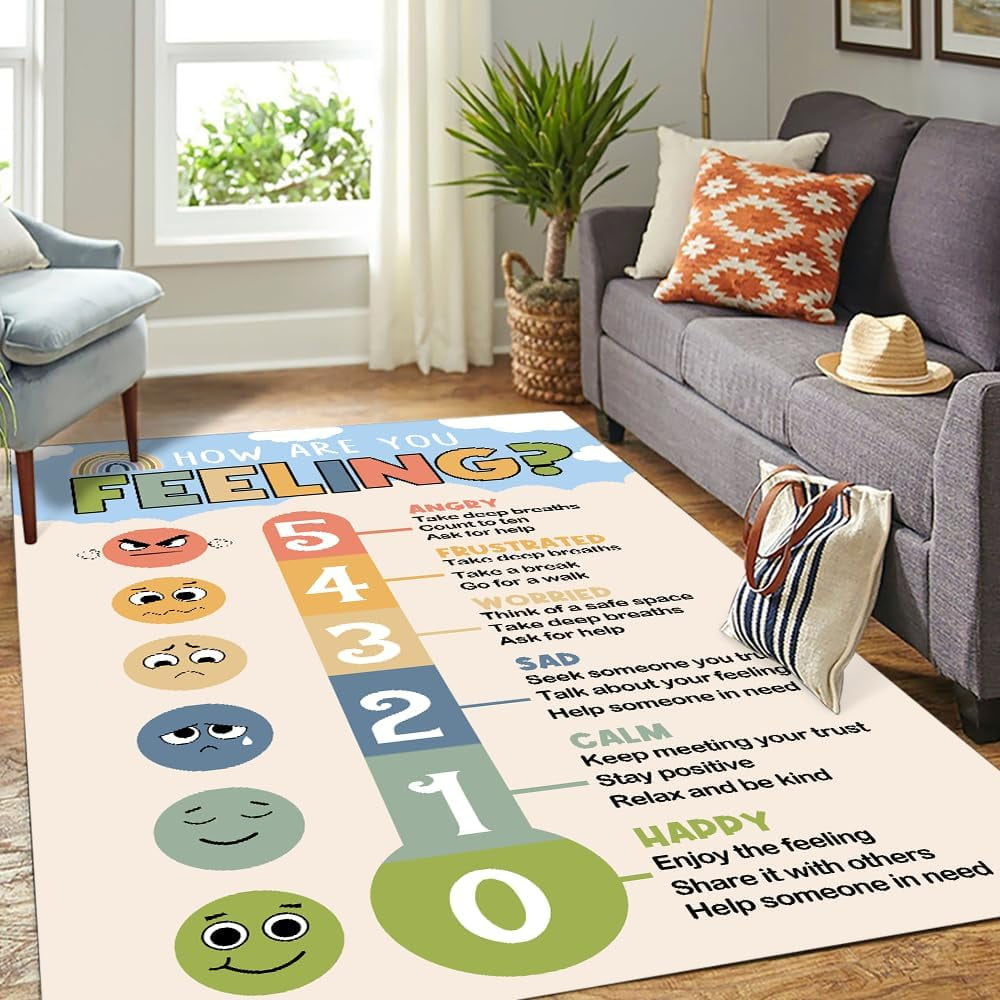Feelings Chart and Emotions Classroom Rug - Mental Health Awareness ...