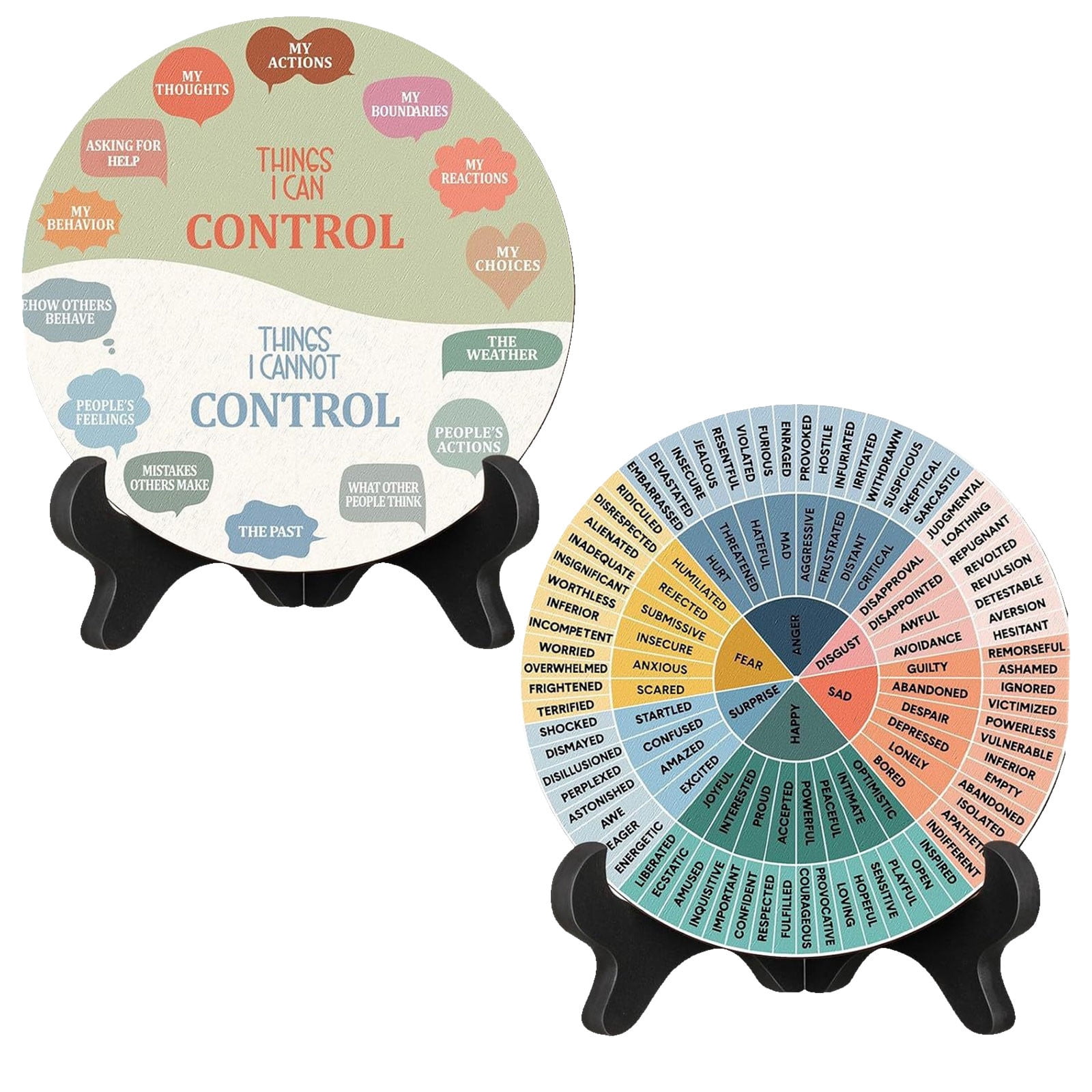 Feelings Wheel Emotions Chart Wooden Mental Health Display Plat with ...