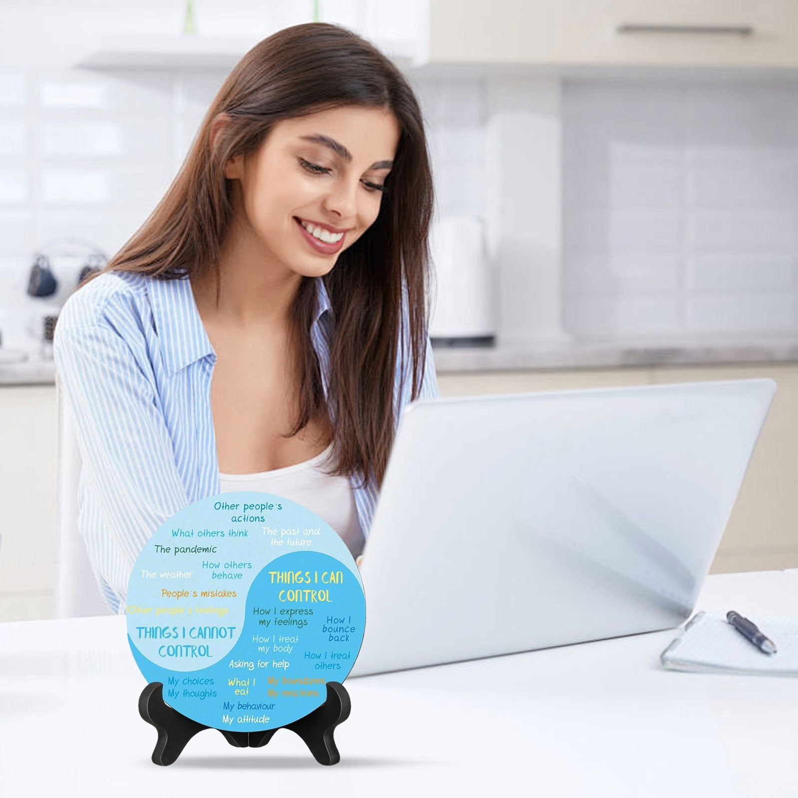 Feelings Wheel Therapy Office Desk Decor Double Sided Mental Health Emotions Chart with Stand ...