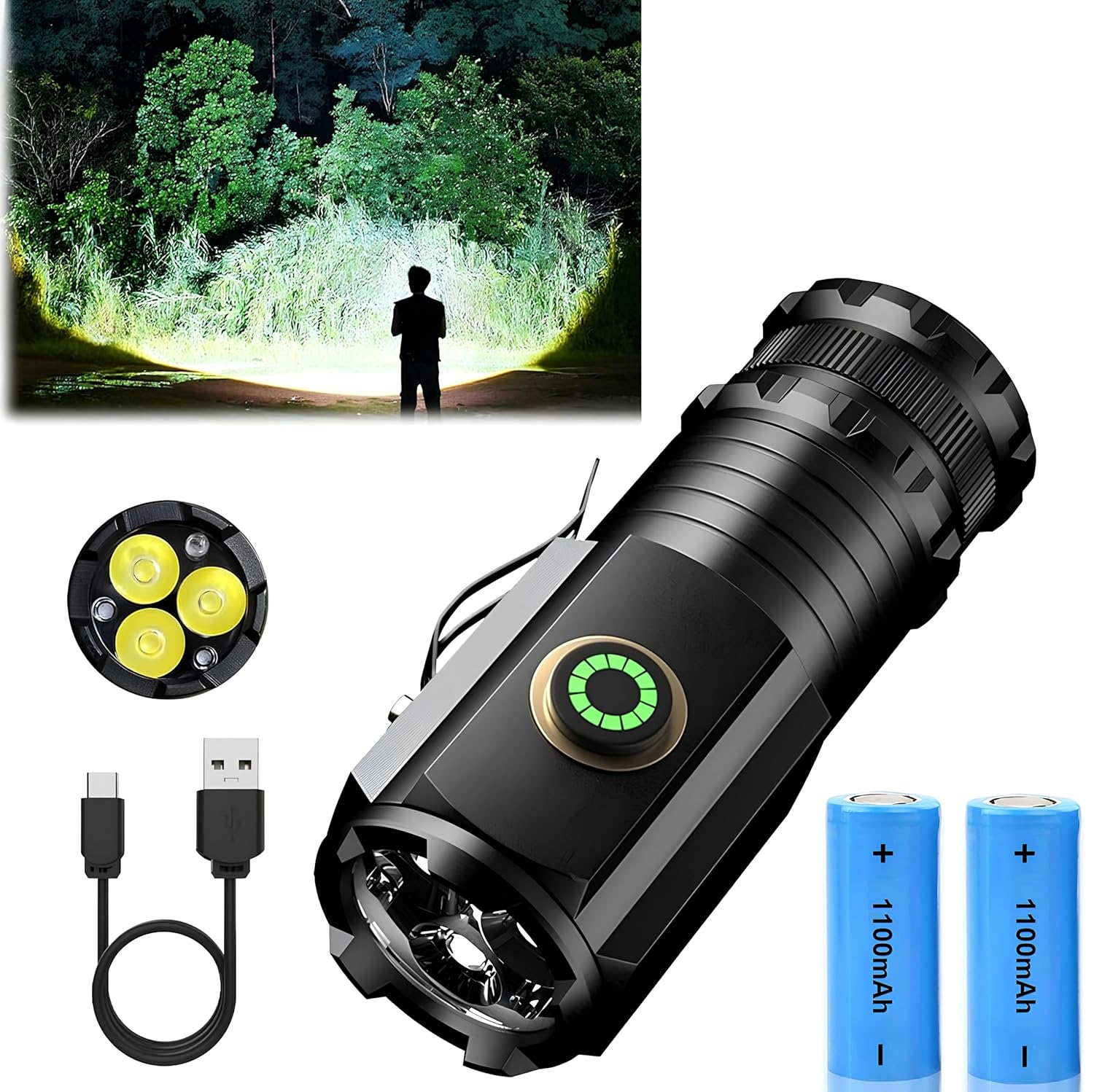 Feelon Torch Light 4 Modes 10000 Lumens Rechargeable Flashlights ...