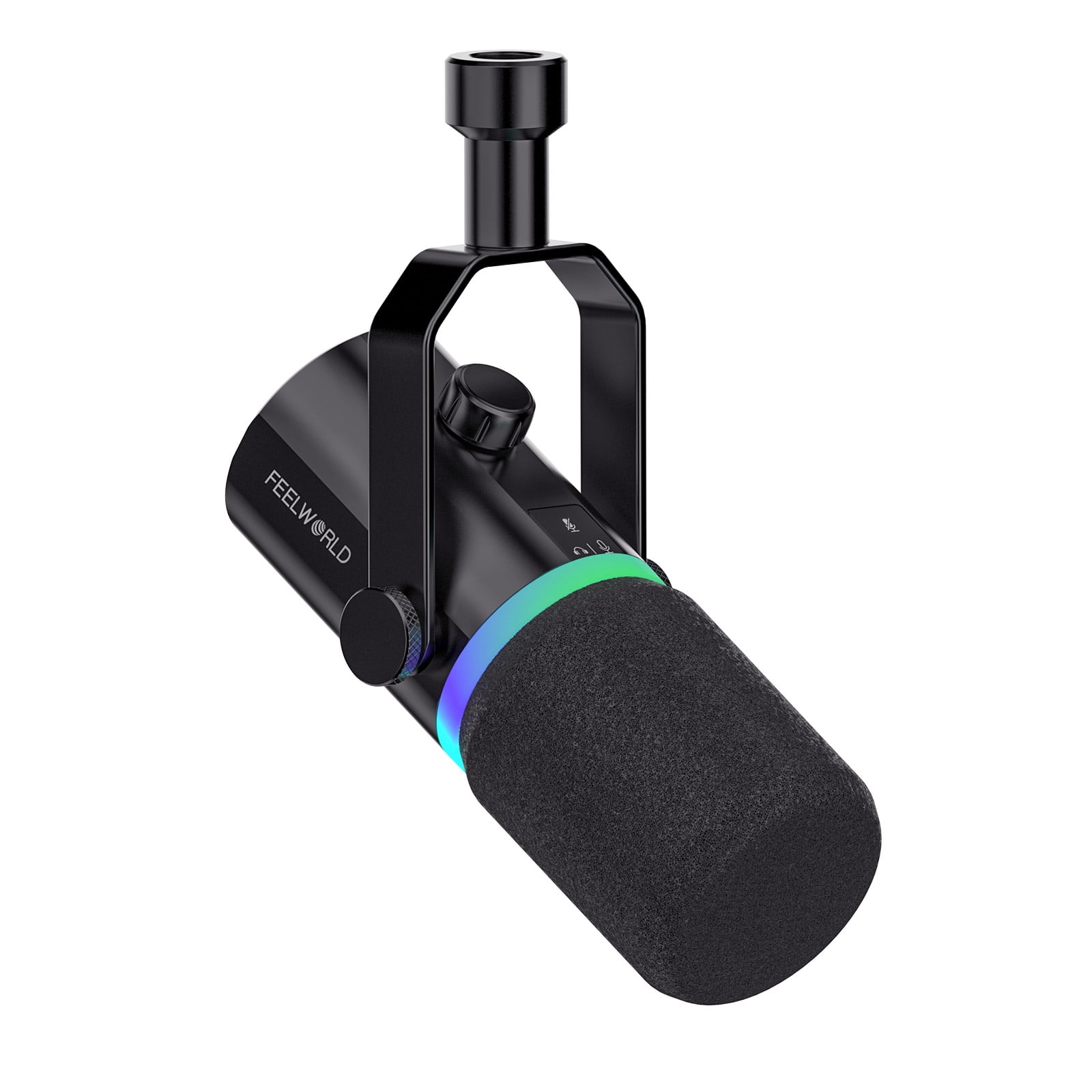 Feelworld PM1 USB Dynamic Microphone Vocal Cardioid Mute RGB Light for ...