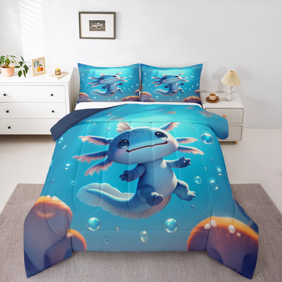 Feelyou 3D Axolotl Animal Queen Comforter Set for Kids, Dreamy Marine ...