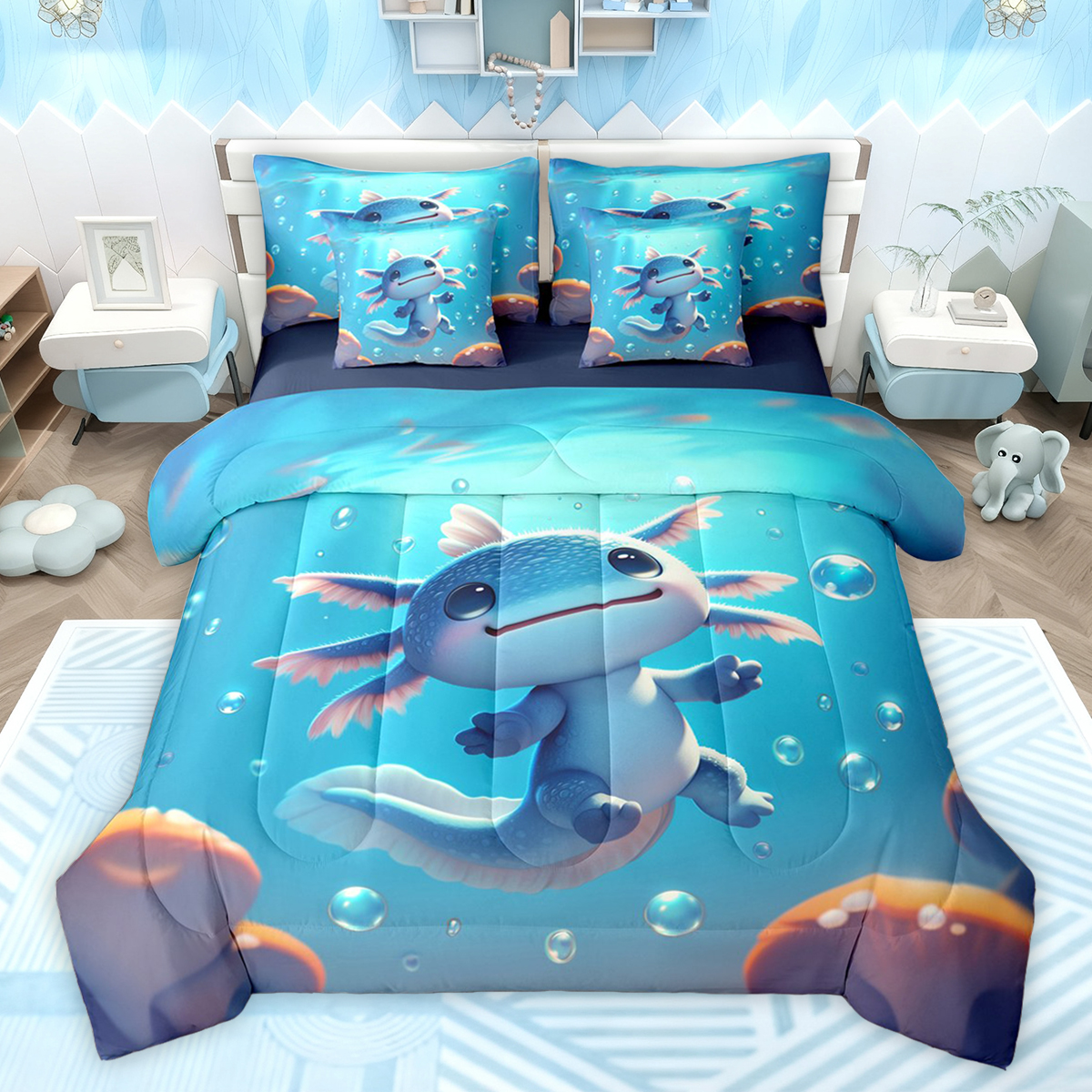 Feelyou 3D Axolotl Animal Twin Bedding Sets 7-Piece for Kids, Dreamy ...