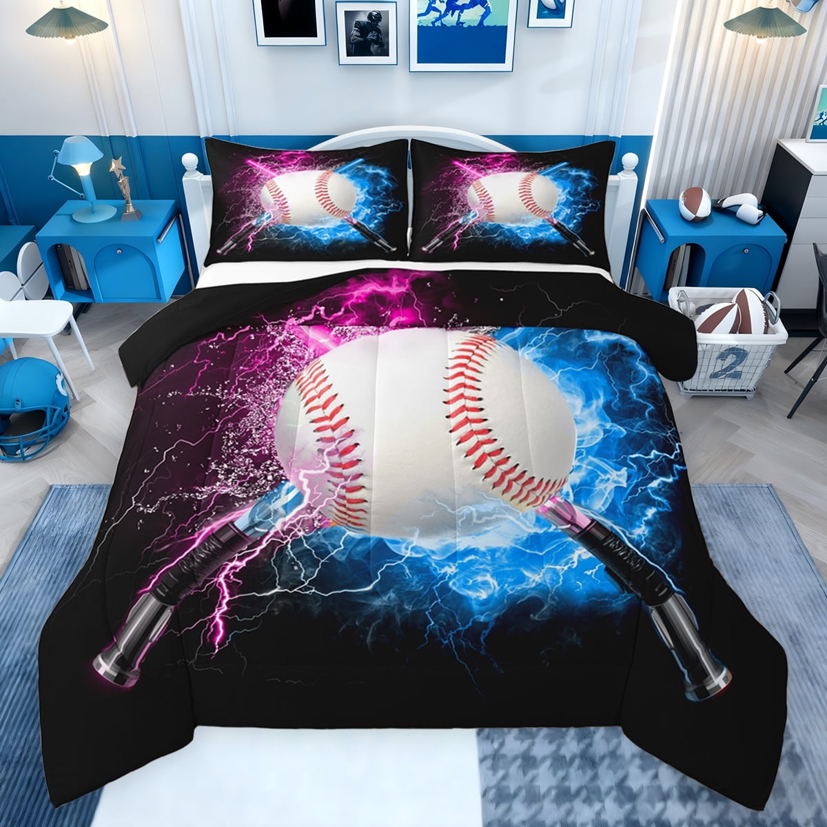 Feelyou 3D Baseball Bedding Comforter Set for Kids, Neon Glowing ...