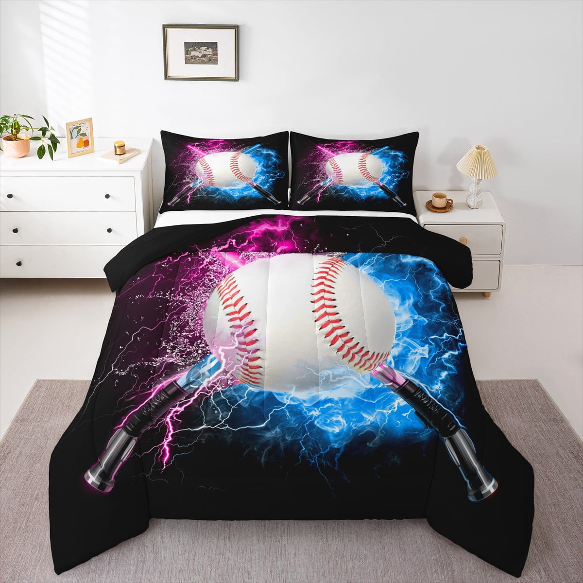 Feelyou 3D Baseball Full Size Comforter Sets for Kids, Neon Glowing ...