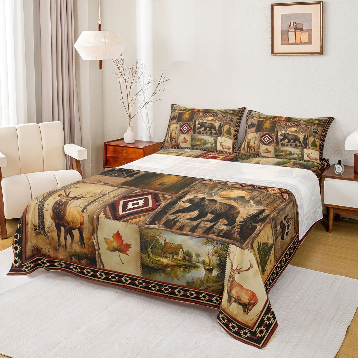 Feelyou 3D Bear Deer Full Size Sheets for Men, Hippie Western Aztec Bed ...