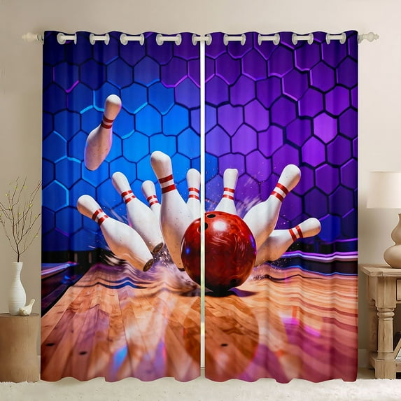 Feelyou 3D Bowling Sport Curtains Pack of 2 (52x84 Each), Honeycomb ...