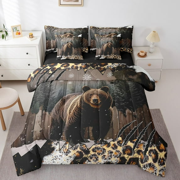 Feelyou 3D Brown Bear Bedding Comforter Set 7 Pieces for Teens ...