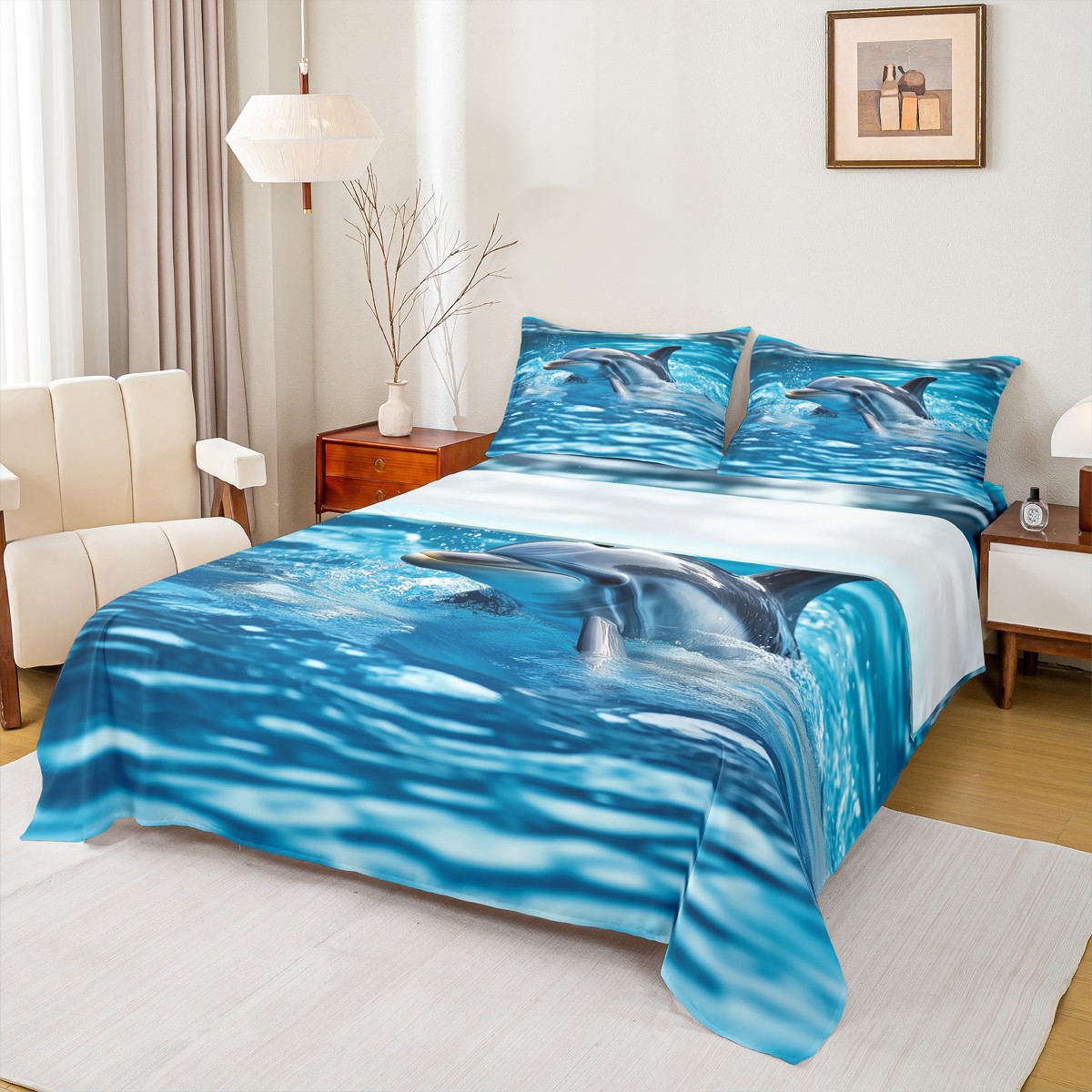 Feelyou 3D Dolphin Teens Full Size Sheets, Kawaii Blue Sealife Bed ...