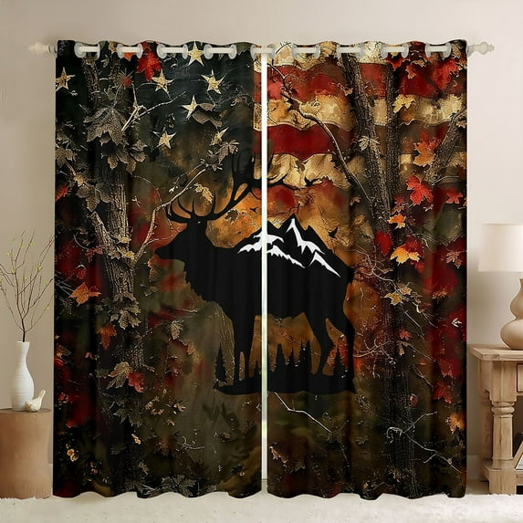 Feelyou 3D Elk Moose Blackout Curtains Set of 2 (52x84 Each), Rustic ...