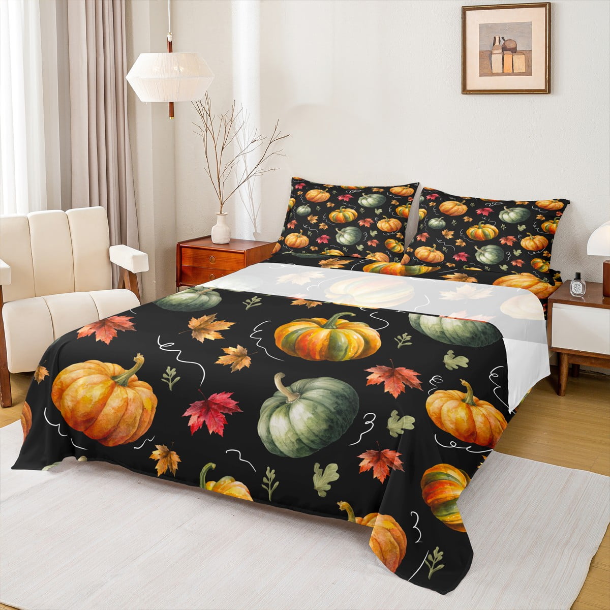 Feelyou 3D Fall Pumpkin Bed Sheets, Autumn Maple Leaf King Sheets ...