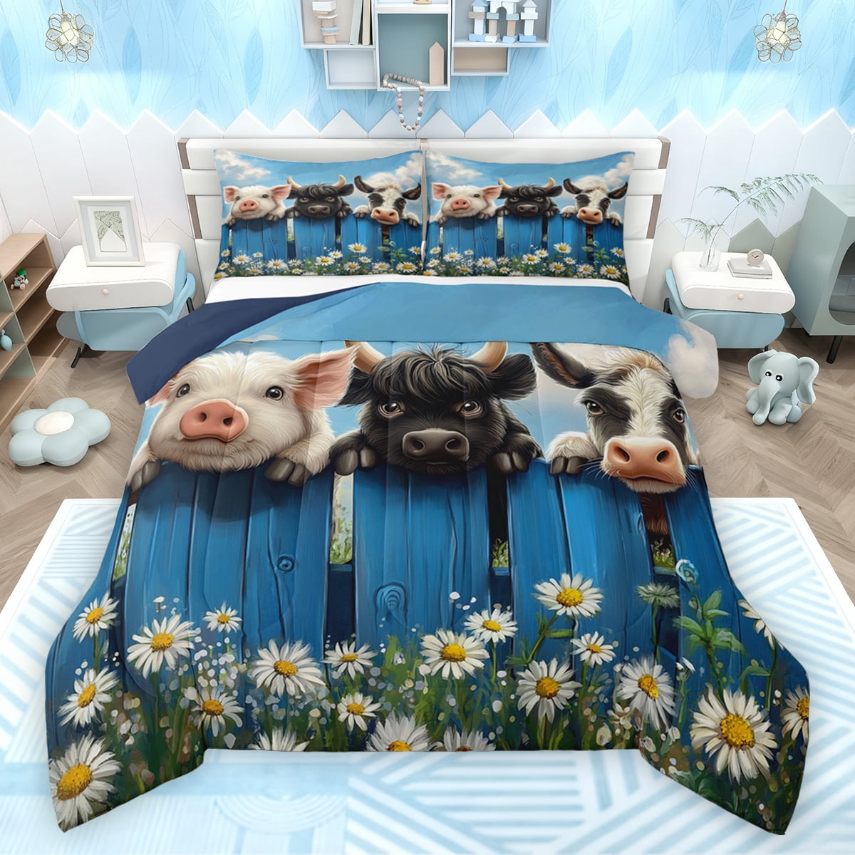 Feelyou 3D Farmhouse Cow Queen Comforter Set, Kawaii Rustic Pig Animal ...