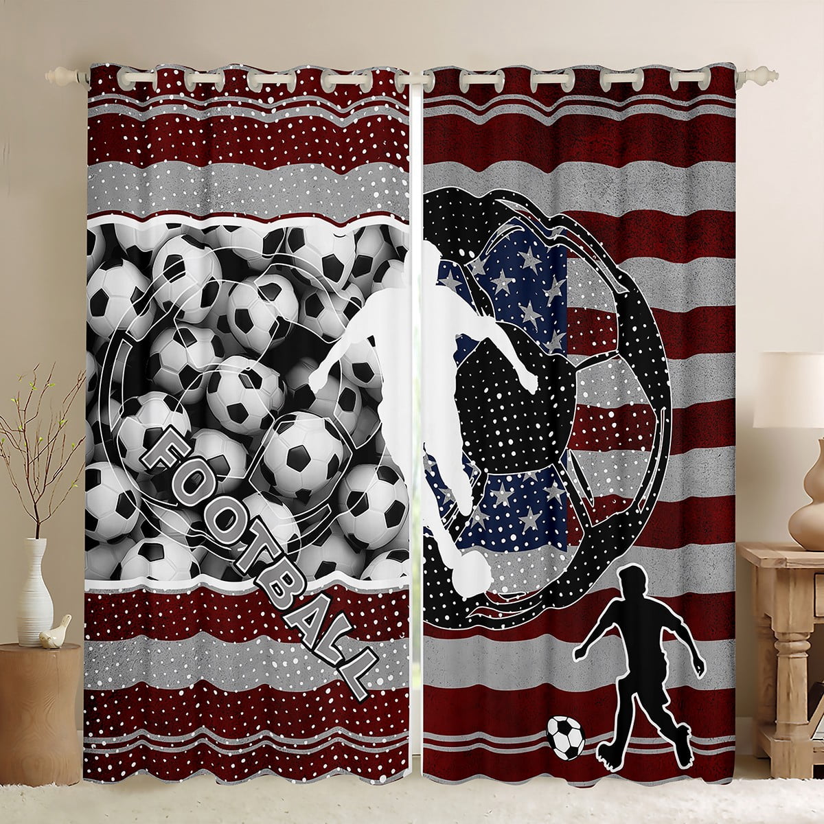 Feelyou 3D Football Print Curtains Pack of 2 (42x84 Each) for Boy ...