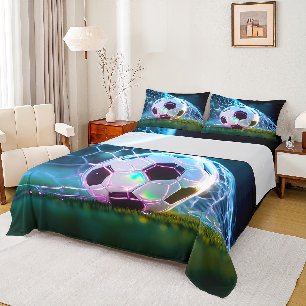 Feelyou 3D Football Teens Full Size Sheets, Blue Honeycomb Abstract Bed ...