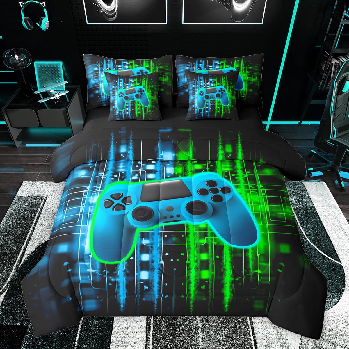 Feelyou 3D Game Console Bedding Comforter Set 7pcs for Kids, Blue Green ...