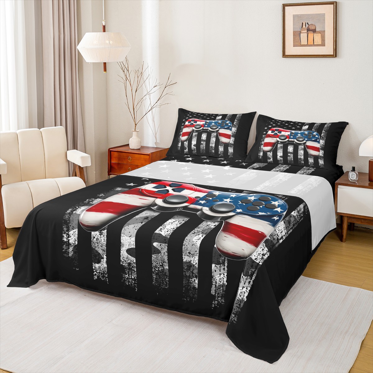 Feelyou 3D Game Console Full Size Sheets for Boy, Vintage Camo US Flag ...