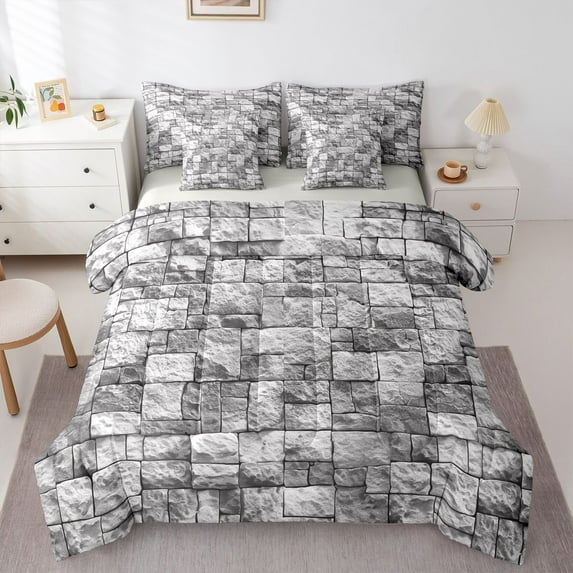 Feelyou 3D Grey Stone Bedding Comforter Set 7 Pieces, Abstract ...