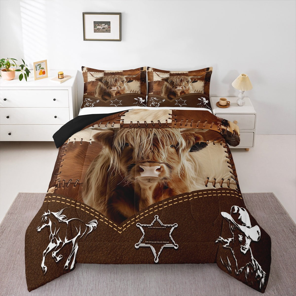 Feelyou 3D Highland Cattle Bedding Comforter Set for Teen, Western ...