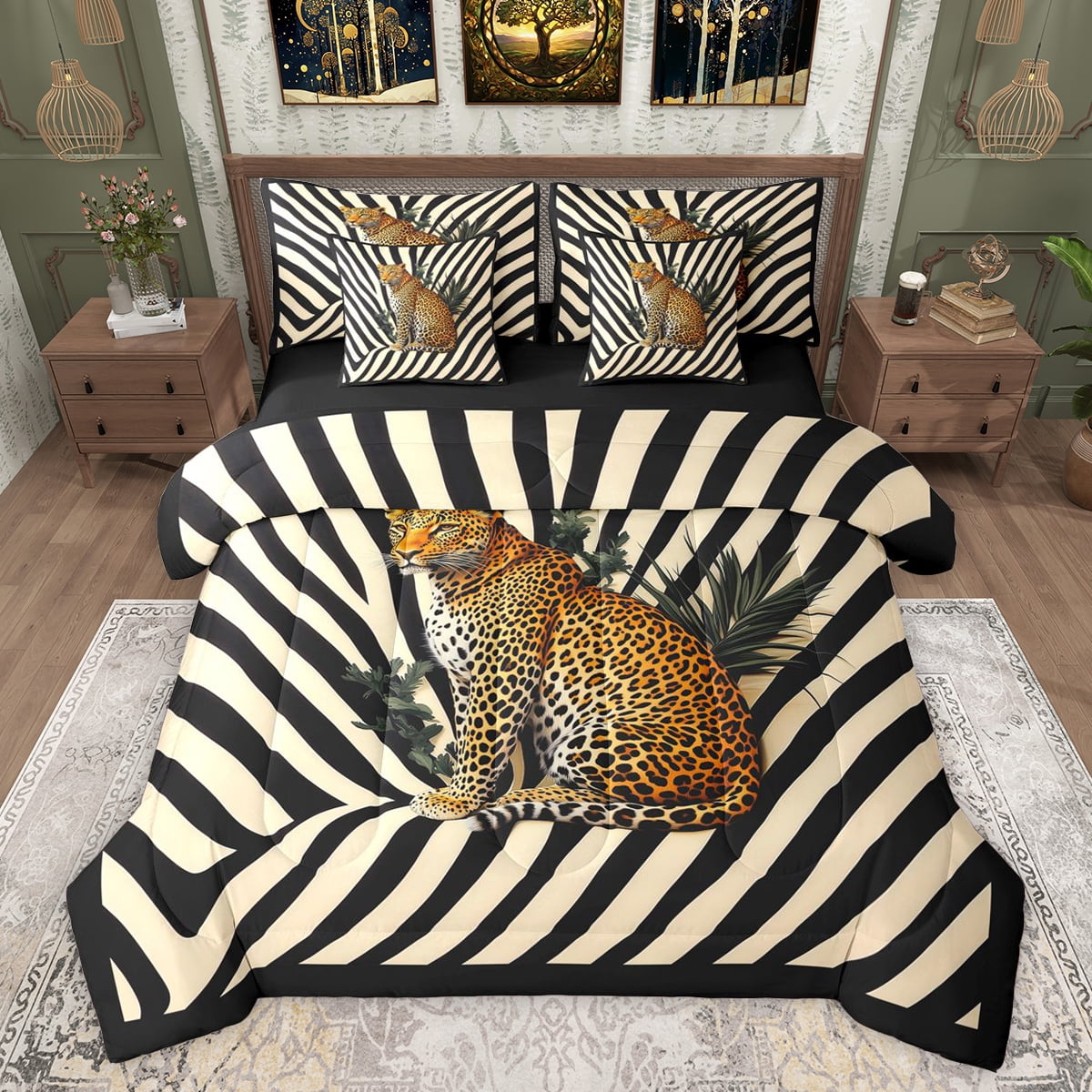 Feelyou 3D Jungle Leopard Bedding Comforter Set 7pcs, Cheetah Wildlife ...