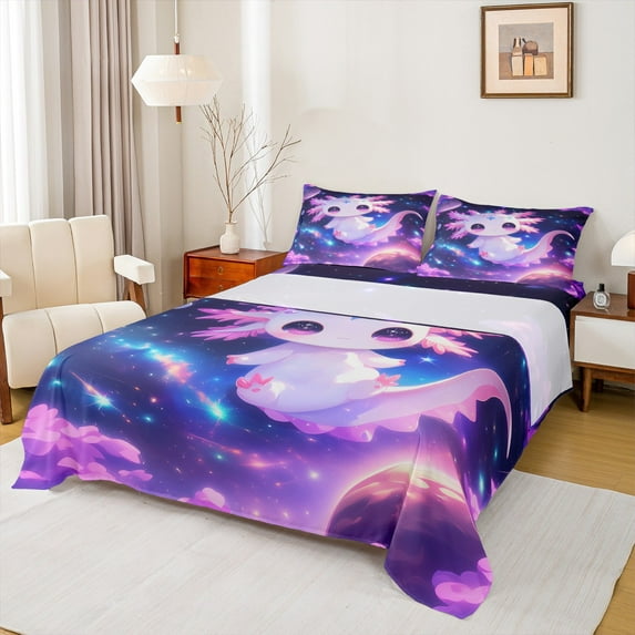 Feelyou 3D Kawaii Axolotl Bed Sheets for Child, Glitter Outer Space ...