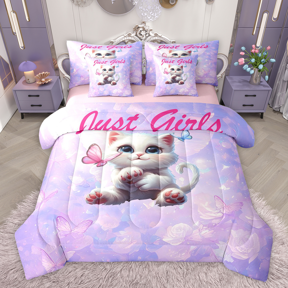 Feelyou 3D Kawaii Cat Bedding Comforter Set 7pcs for Child, Dreamy ...