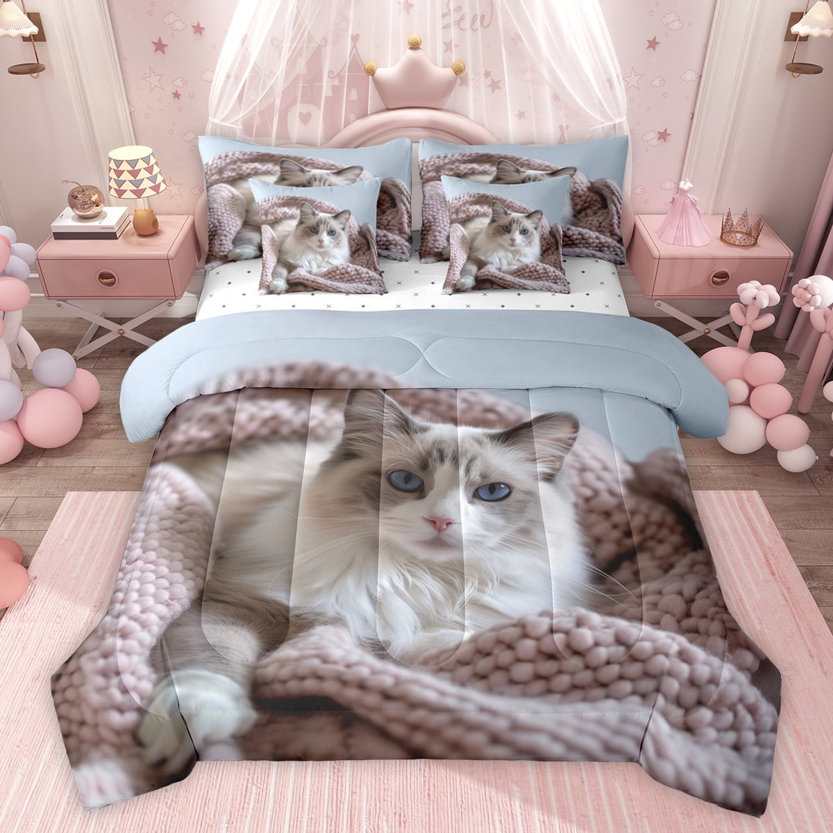 Feelyou 3D Kawaii Cat Bedding Comforter Set 7pcs for Kids, Cute Kitten ...