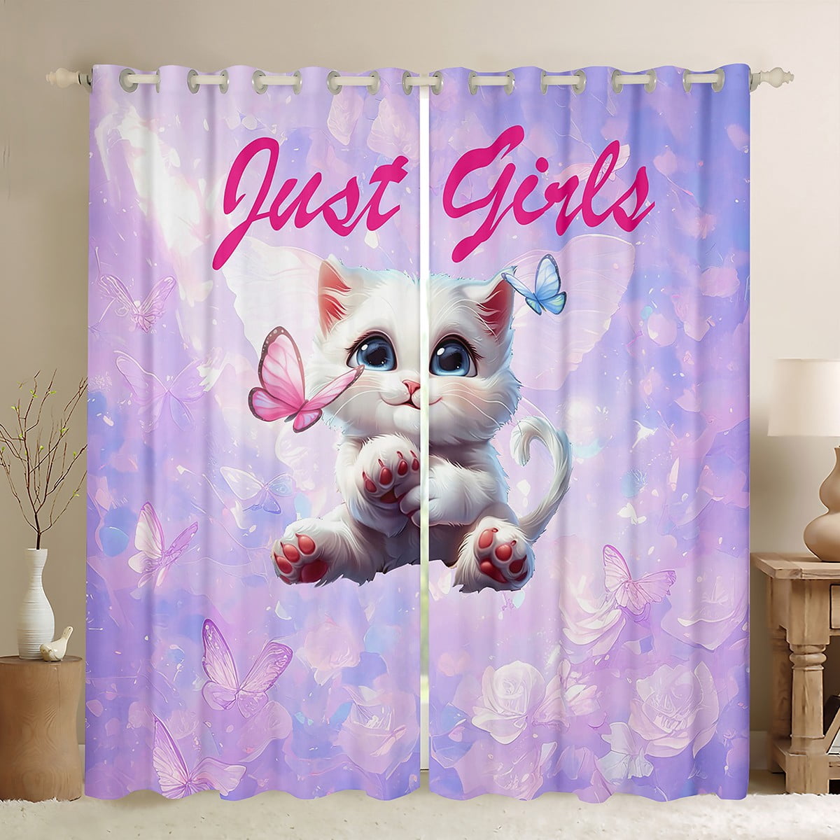 Feelyou 3D Kawaii Cat Black Out Curtains for Child, Dreamy Butterfly ...