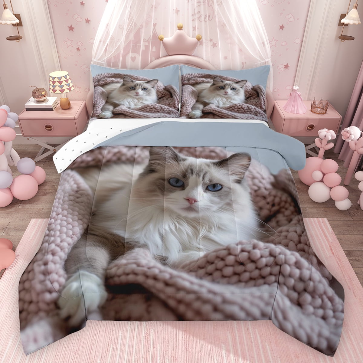 Feelyou 3D Kawaii Cat Full Size Comforter Sets for Kids, Cute Kitten ...