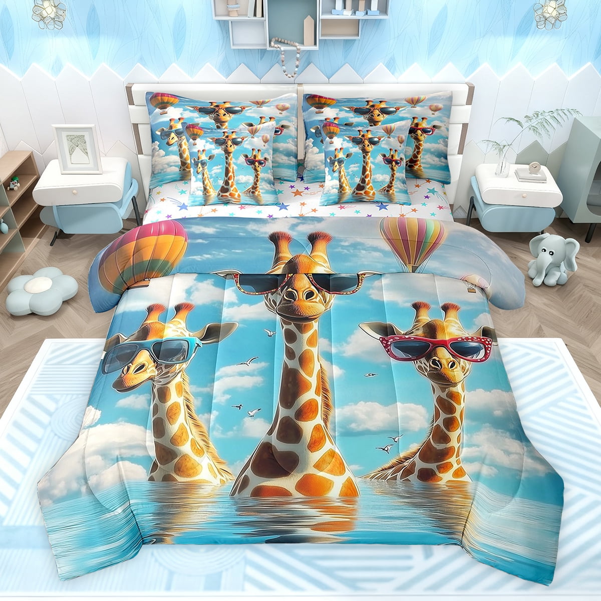 Feelyou 3D Kawaii Giraffe Bedding Comforter Set 7 Pieces for Kids ...