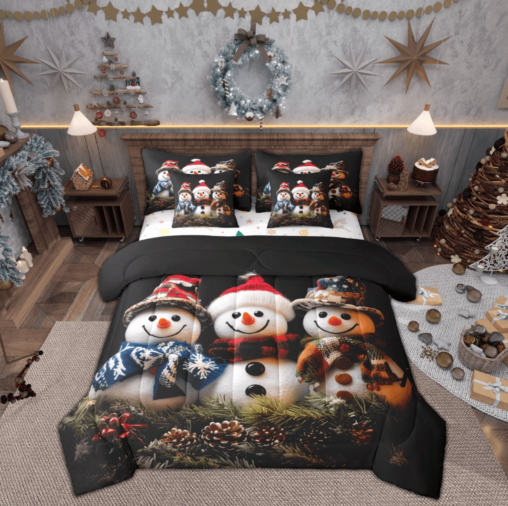 Feelyou 3D Kawaii Snowman Bedding Comforter Set 7pcs, Christmas Tree ...