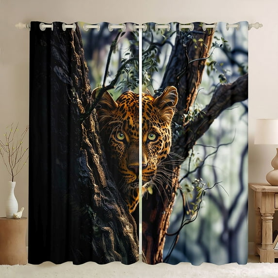 Feelyou 3D Leopard Black Out Curtains, Wildlife Cheetah Curtains Pack ...